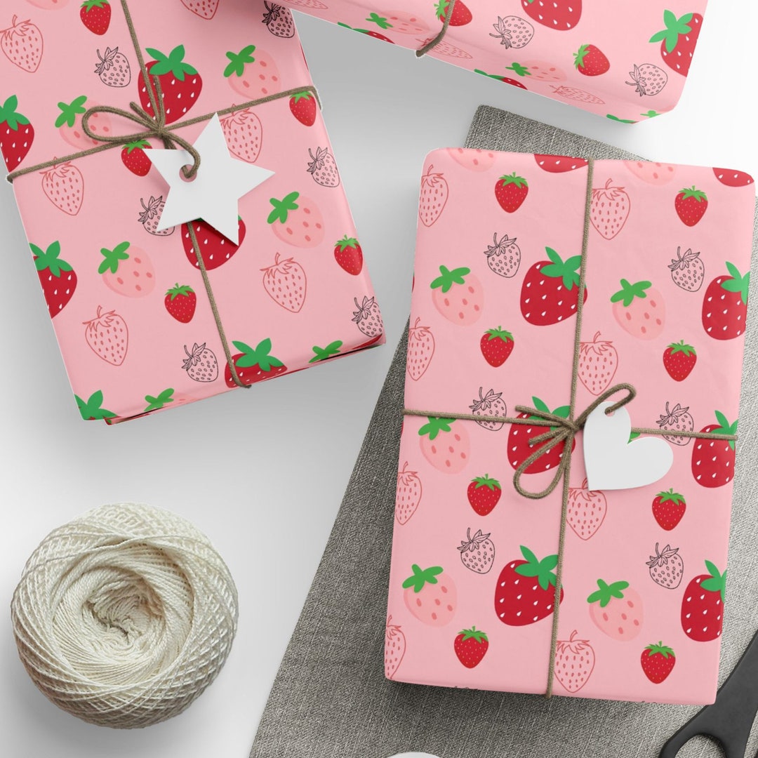 Strawberry Wrapping Paper Cute Wrapping Paper Birthday Wrapping Paper ...