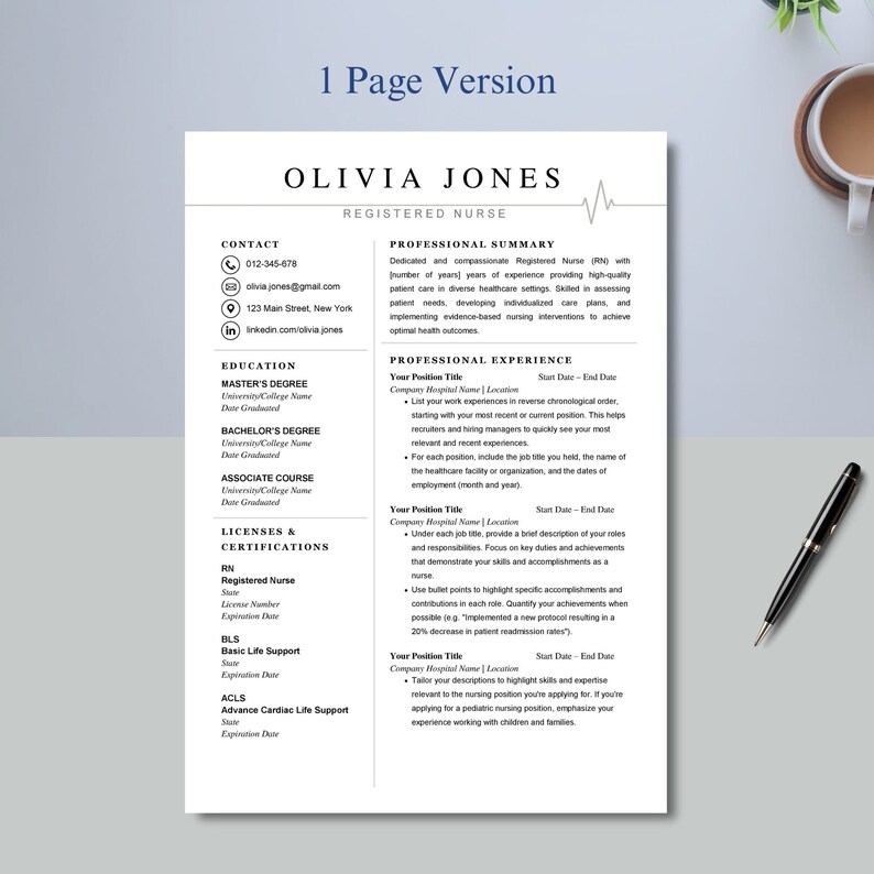 Nurse Resume Template, Resume Template Word, Resume Template Docs ...