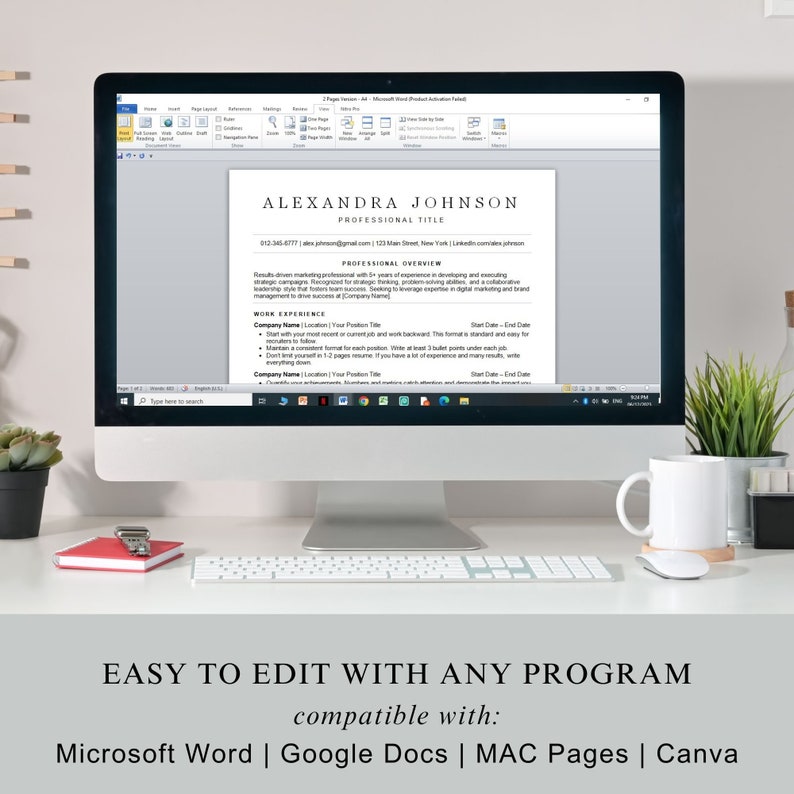 ATS Friendly Resume Template for Canva, Word, Google Docs, Pages ...
