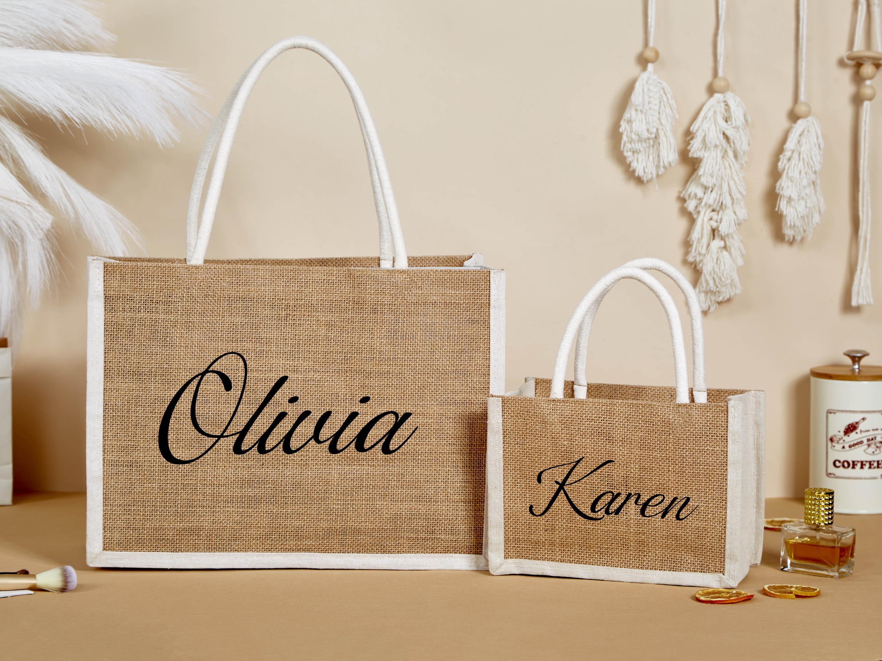 Personalized Burlap Bag With Names, Beach Tote Bag, Custom Bridesmaid ...