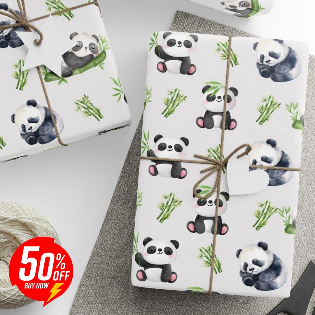Birthday Panda Wrapping Paper Roll, Cute Wrapping Paper, Panda Print ...