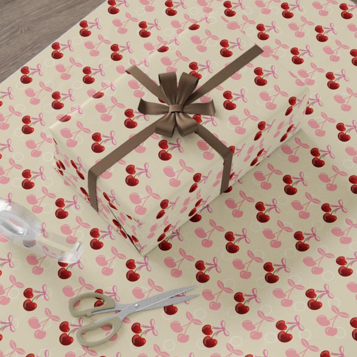 Cherry Wrapping Paper Cute Wrapping Paper Birthday Wrapping Paper Pink ...