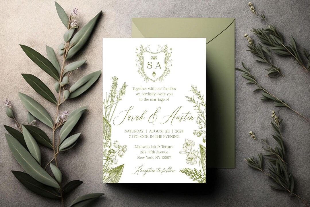 Greenery Printable Wedding Invitations, Floral Invitation, Personalized ...