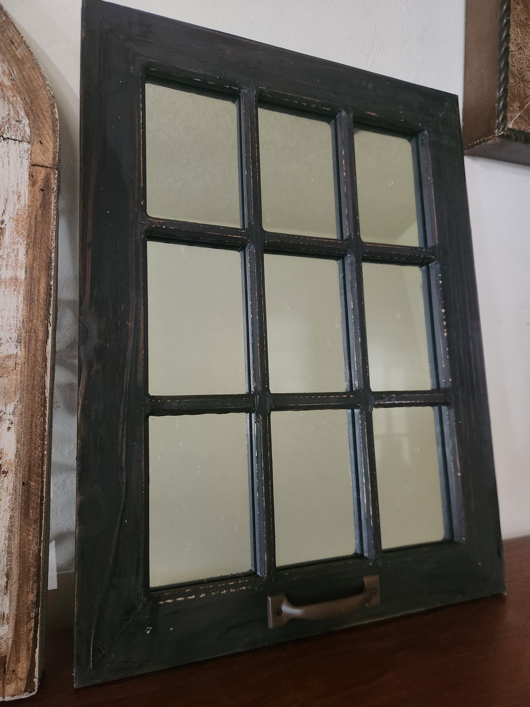 Farmhouse Distressed Black Mirror Pane Window - Etsy