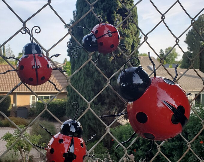 Set of 4, Metal RED Lady Bug, Yard Art, Fence Decor, Home Decor - Etsy