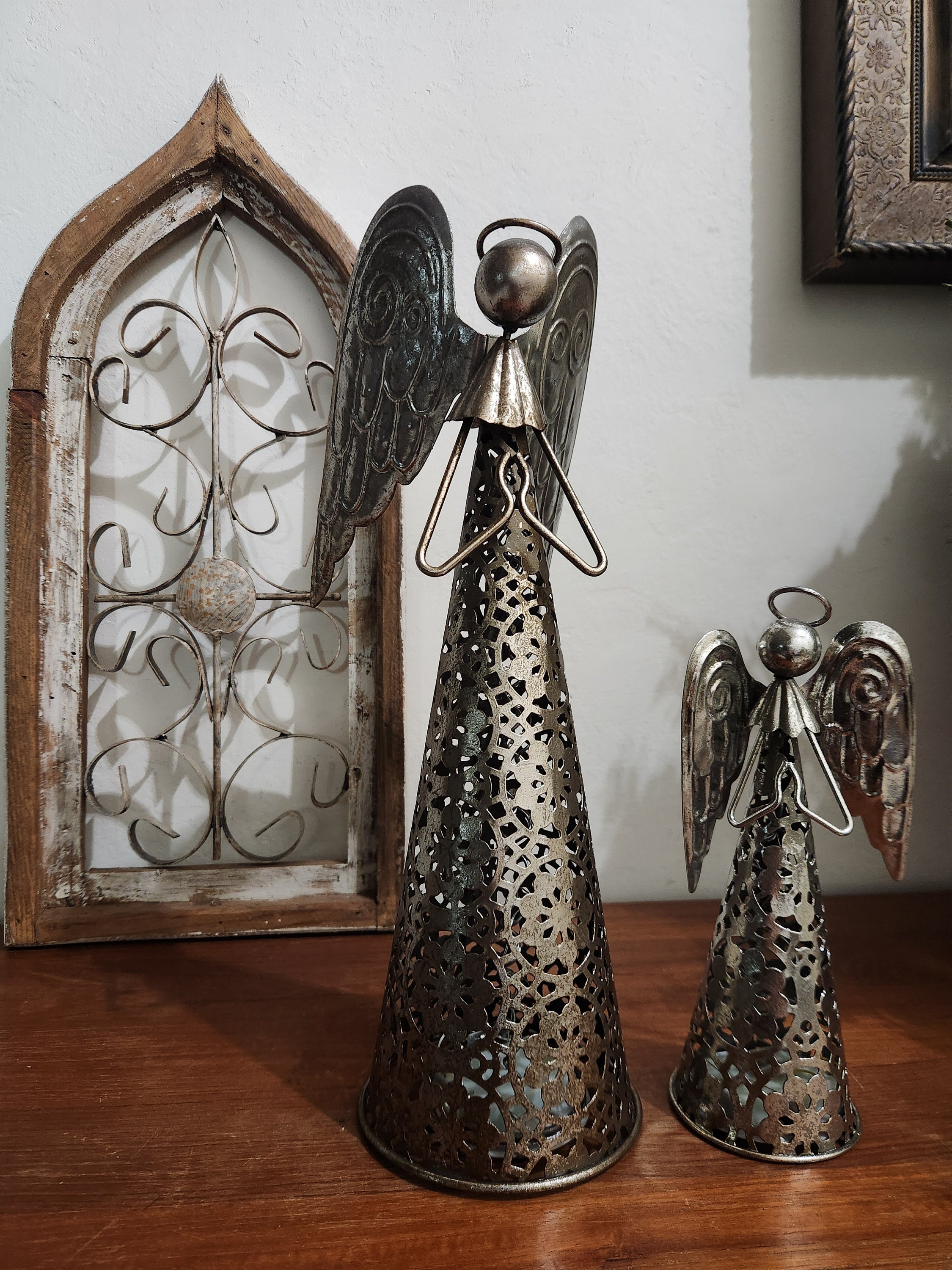 Lighted Distressed Silver Metal Praying Angel, Home Decor, CHOOSE Size ...