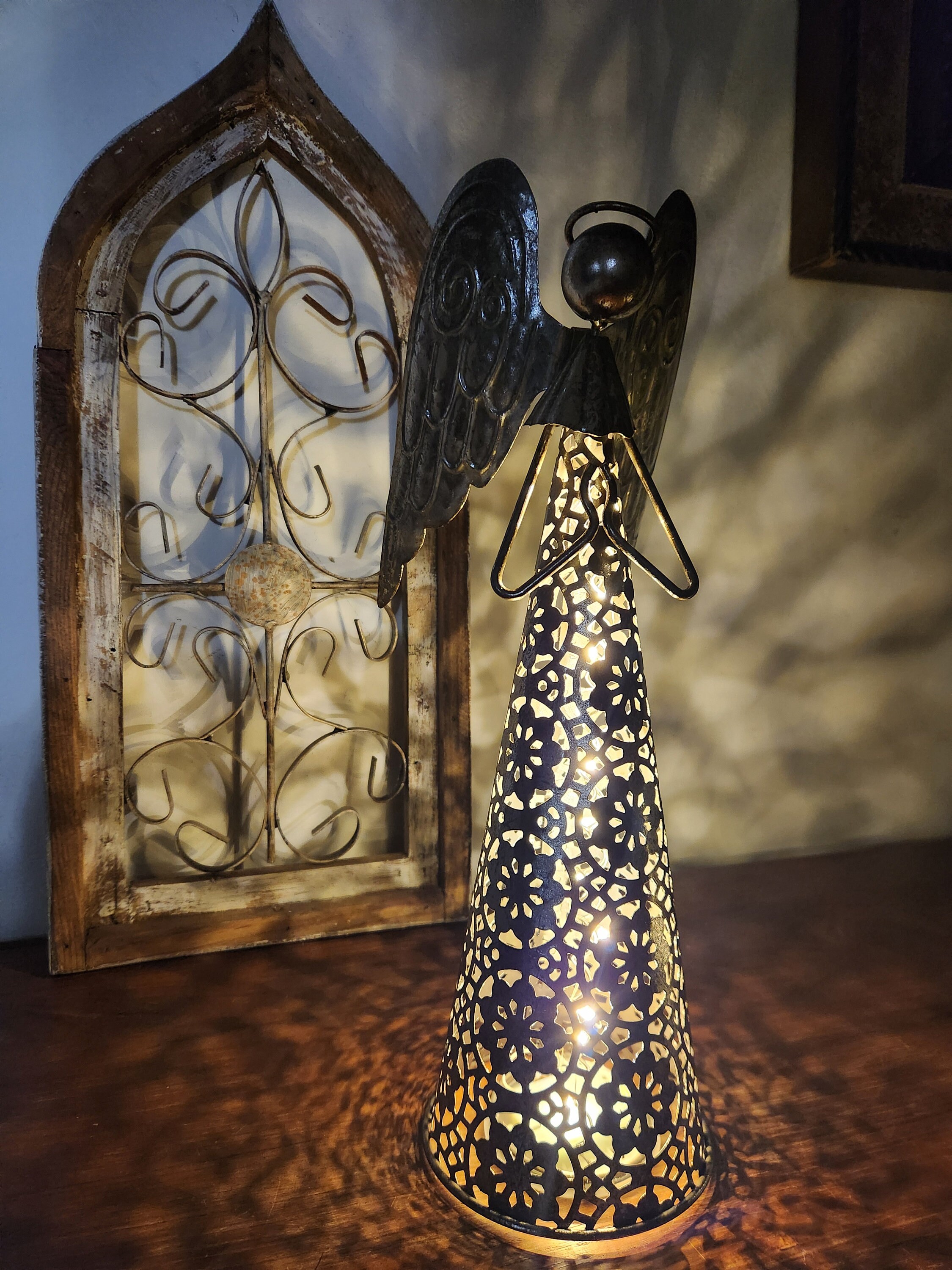 Lighted Distressed Silver Metal Praying Angel, Home Decor, CHOOSE Size ...