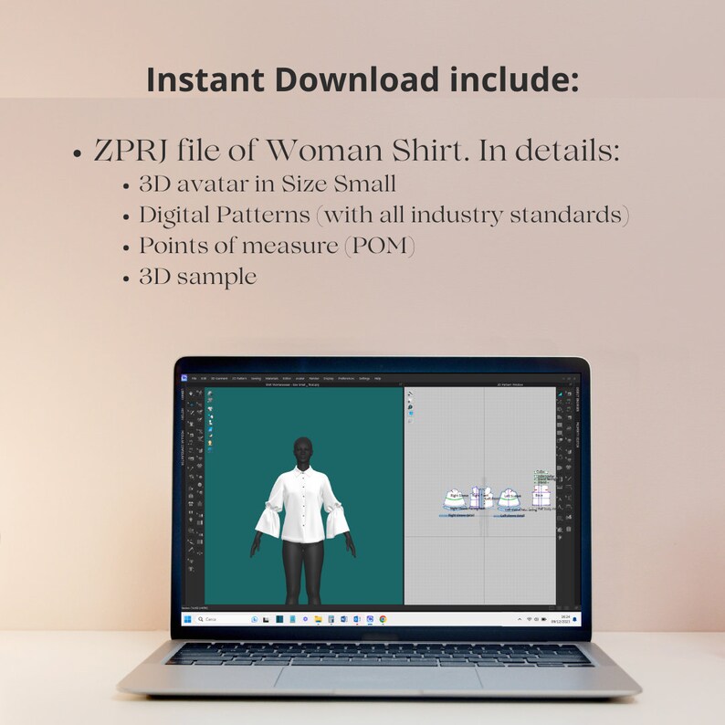 Women's Shirt ZPRJ File: Digital Patterns & 3D Garment / Size Small ...