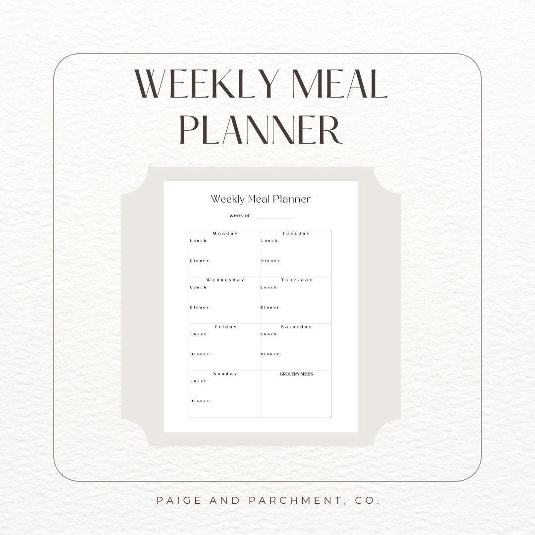 Simple Weekly Meal Planner | Minimalistic Meal Planner | Digital ...