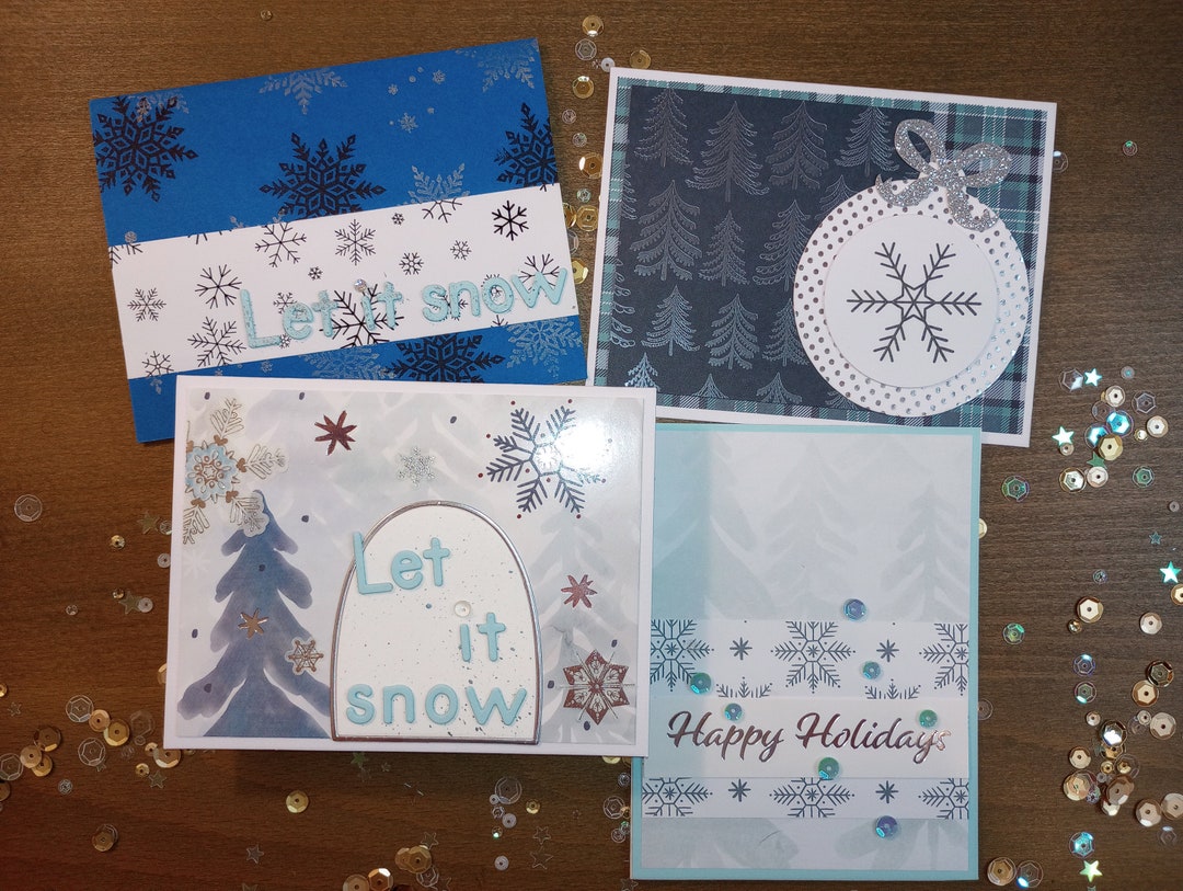 Let It Snow Handmade Cards, Pack of 4 - Etsy