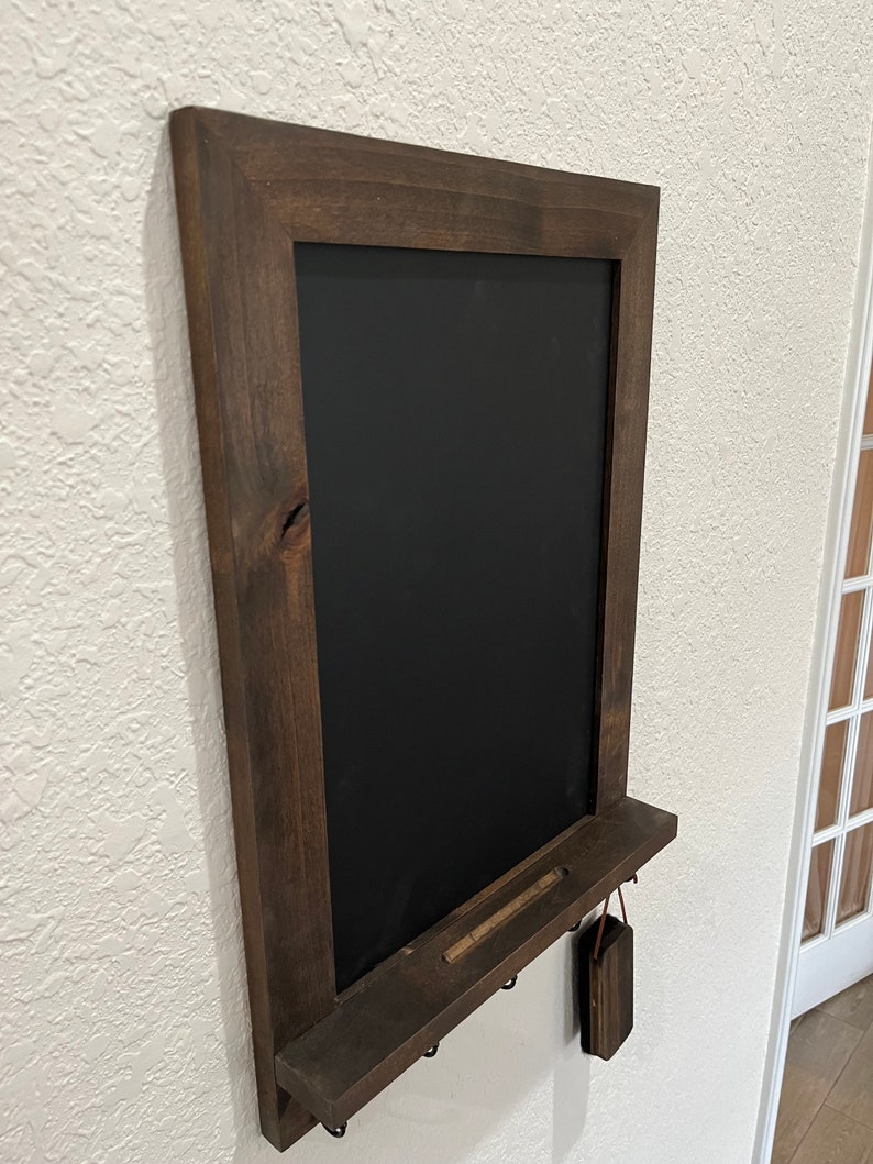 Rustic Wooden Chalkboard With Key Hooks, Chalkboard With Shelf, Eraser ...
