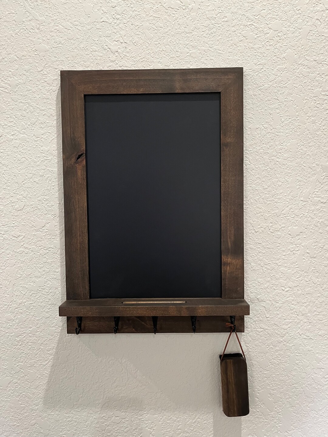 Rustic Wooden Chalkboard With Key Hooks, Chalkboard With Shelf, Eraser ...