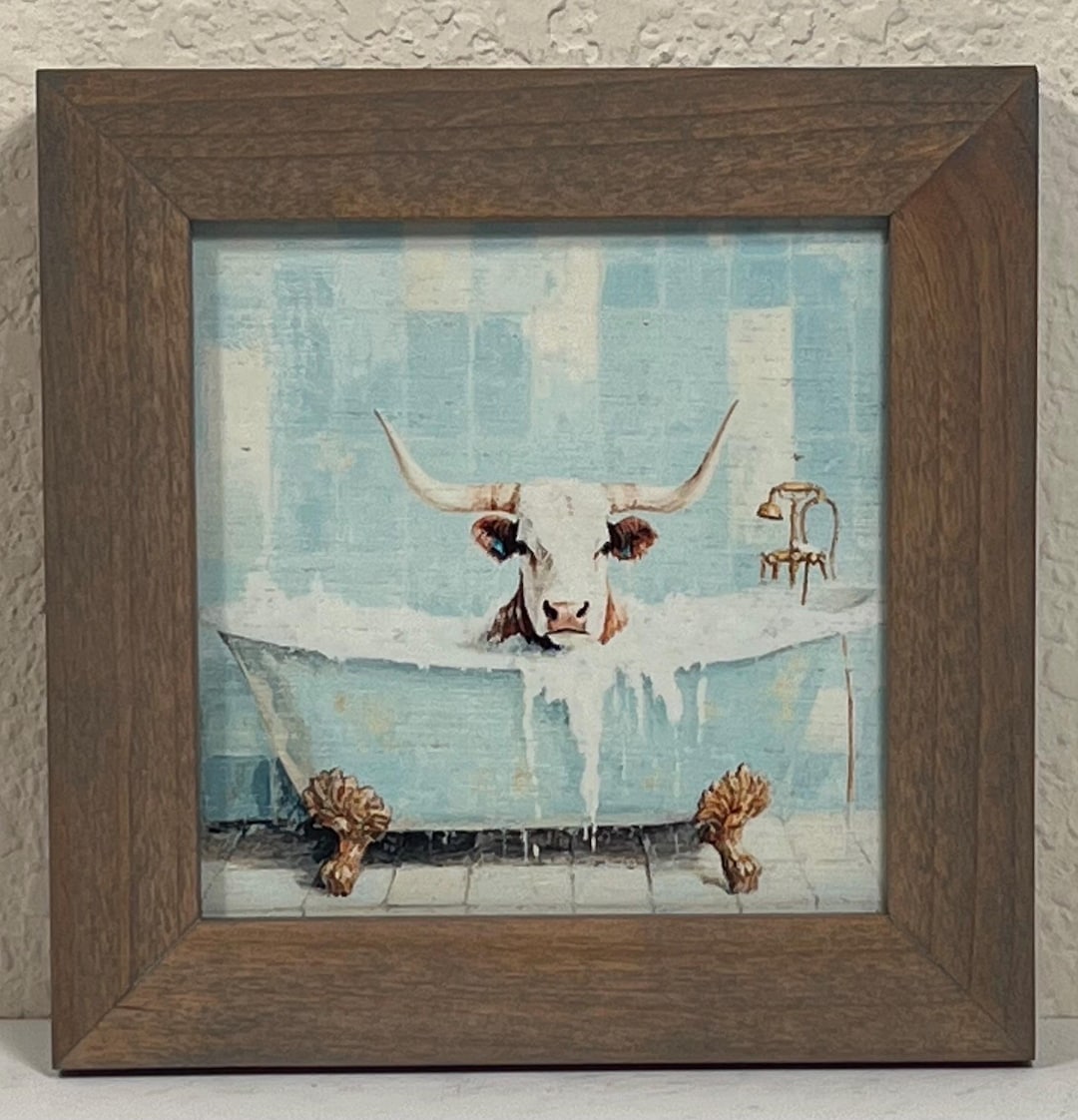 Framed Cow Print, Longhorn Cattle Art Print, Bathroom Art, Wall Art ...