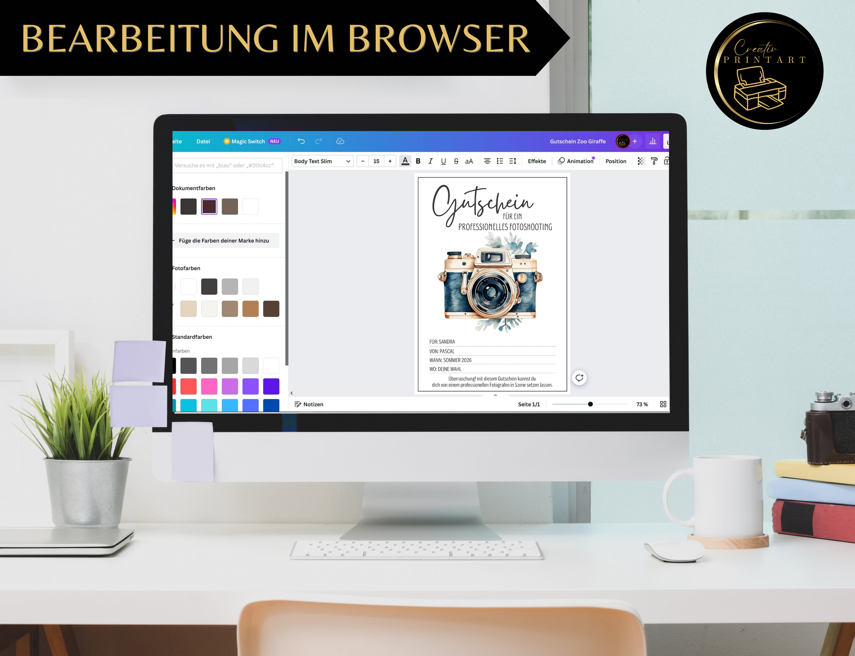 Gutschein Fotoshooting Vorlage zum Ausdrucken | Geschenkidee unvergessliche Erinnerung ...