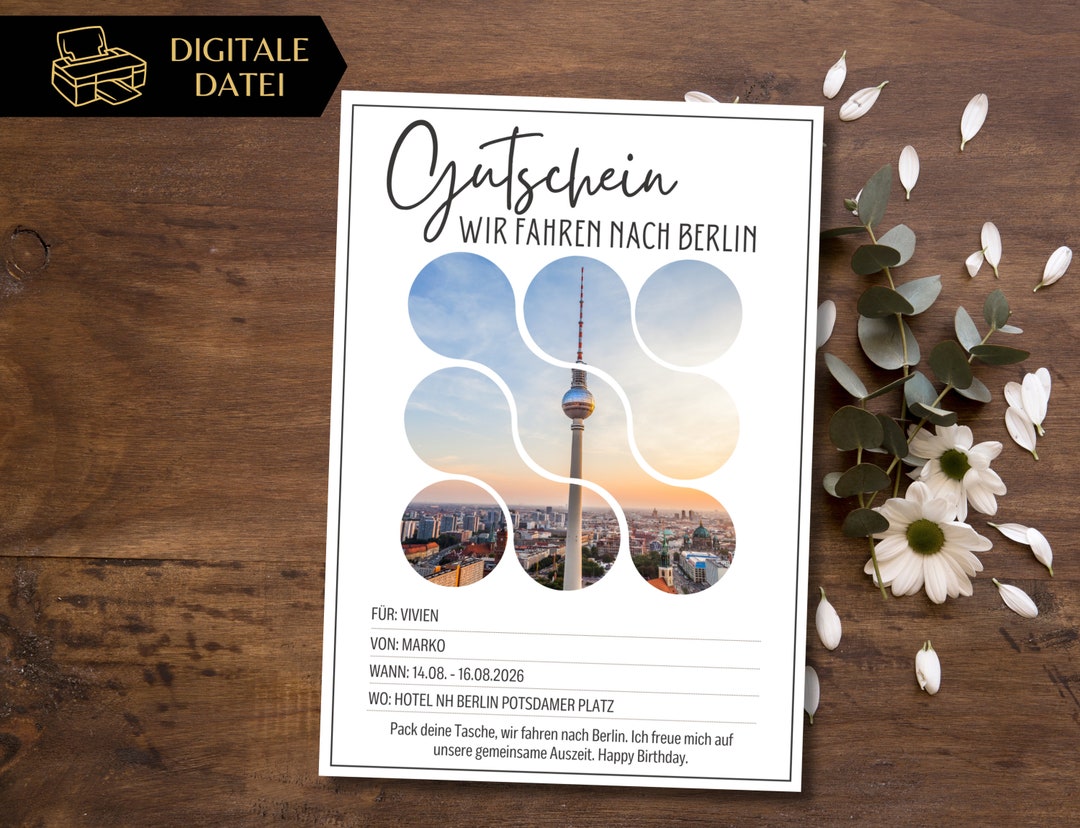 Travel Voucher Berlin Template to Print | Voucher for a Short Vacation ...