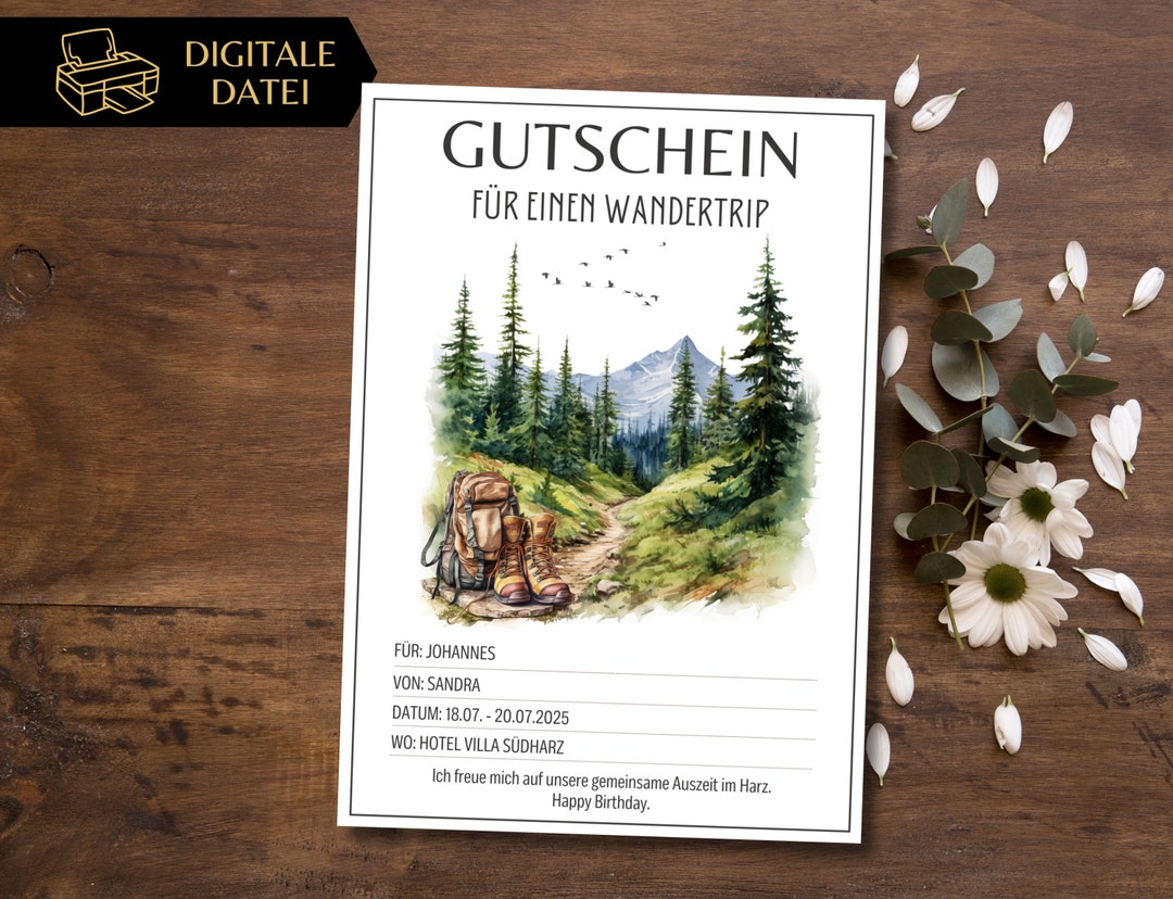 Voucher Hiking Template to Print Out Voucher Template Trip to the Mountains Experience Voucher ...