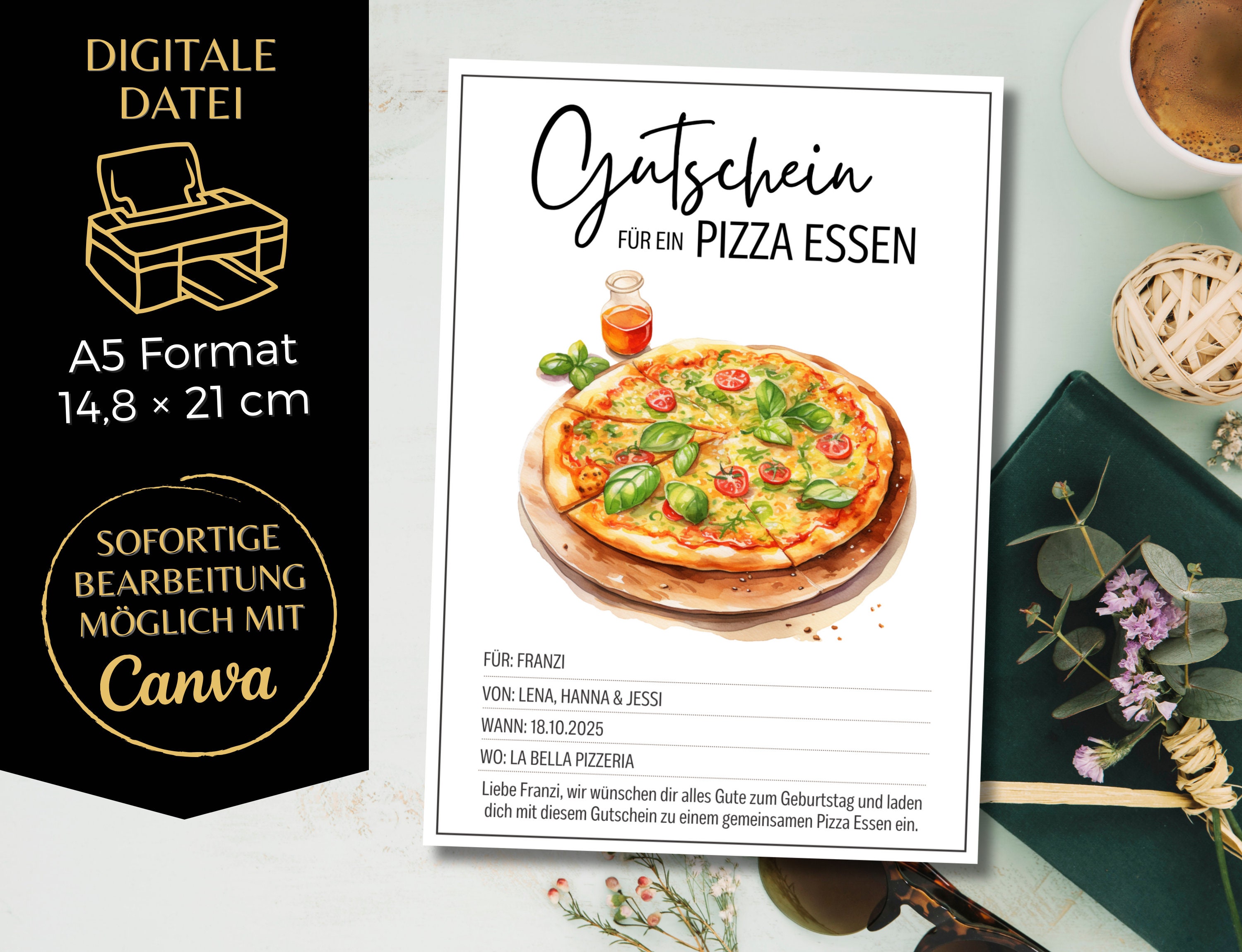 Pizza Eating Out Voucher Template to Print | Italian Restaurant Dinner ...