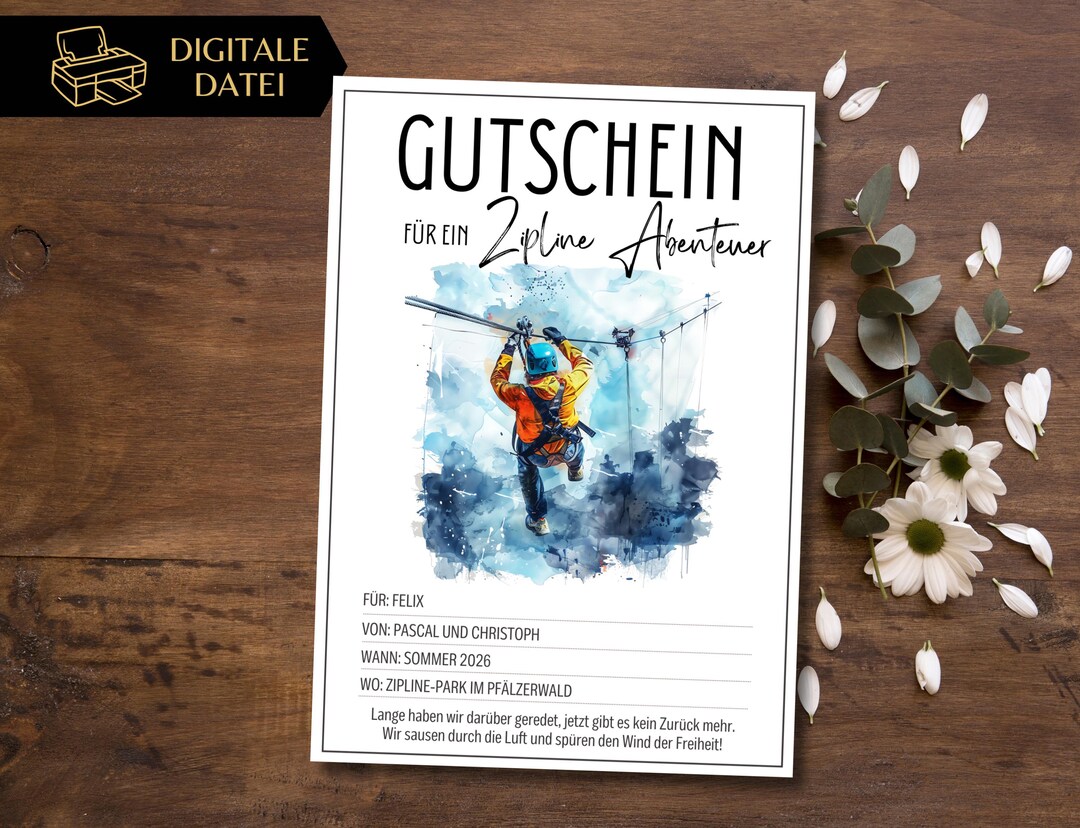 Voucher Template Zipline Adventure to Print | Gift Idea Ziplining ...