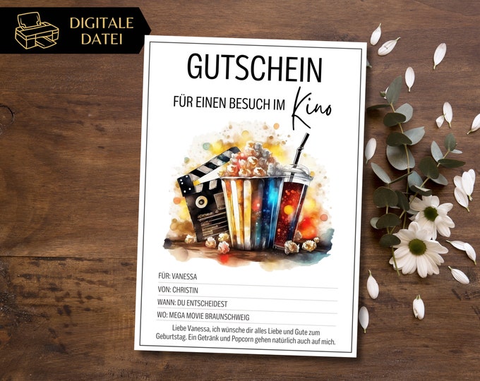 Gutschein Kino | Geschenkgutschein Vorlage | Personalisierter Gutschein ...