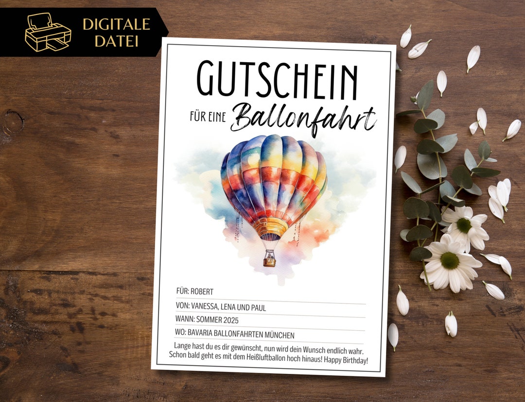 Gutschein Ballonfahrt Vorlage Kostenlos