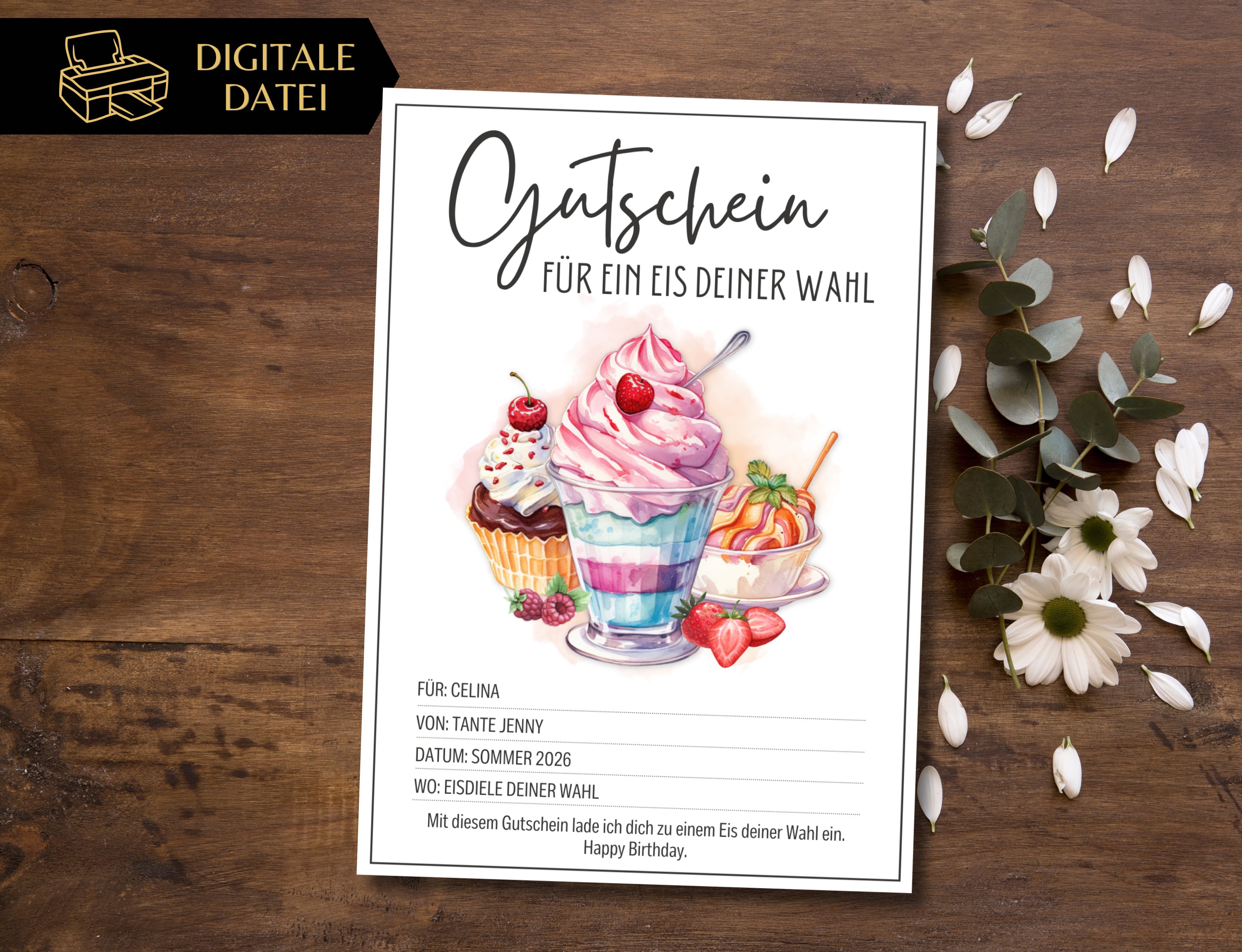 Stilvolle Gutschein Eis Essen Basteln Bild
