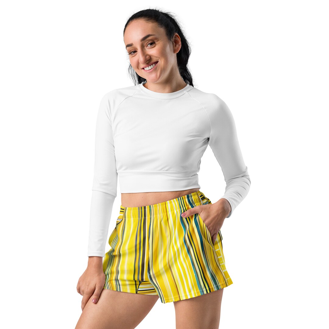 Striped Yellow Women’s Recycled Athletic Shorts - Etsy