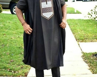 Black With White Agbada Babariga 3 Pcs African Men's Clothing African ...
