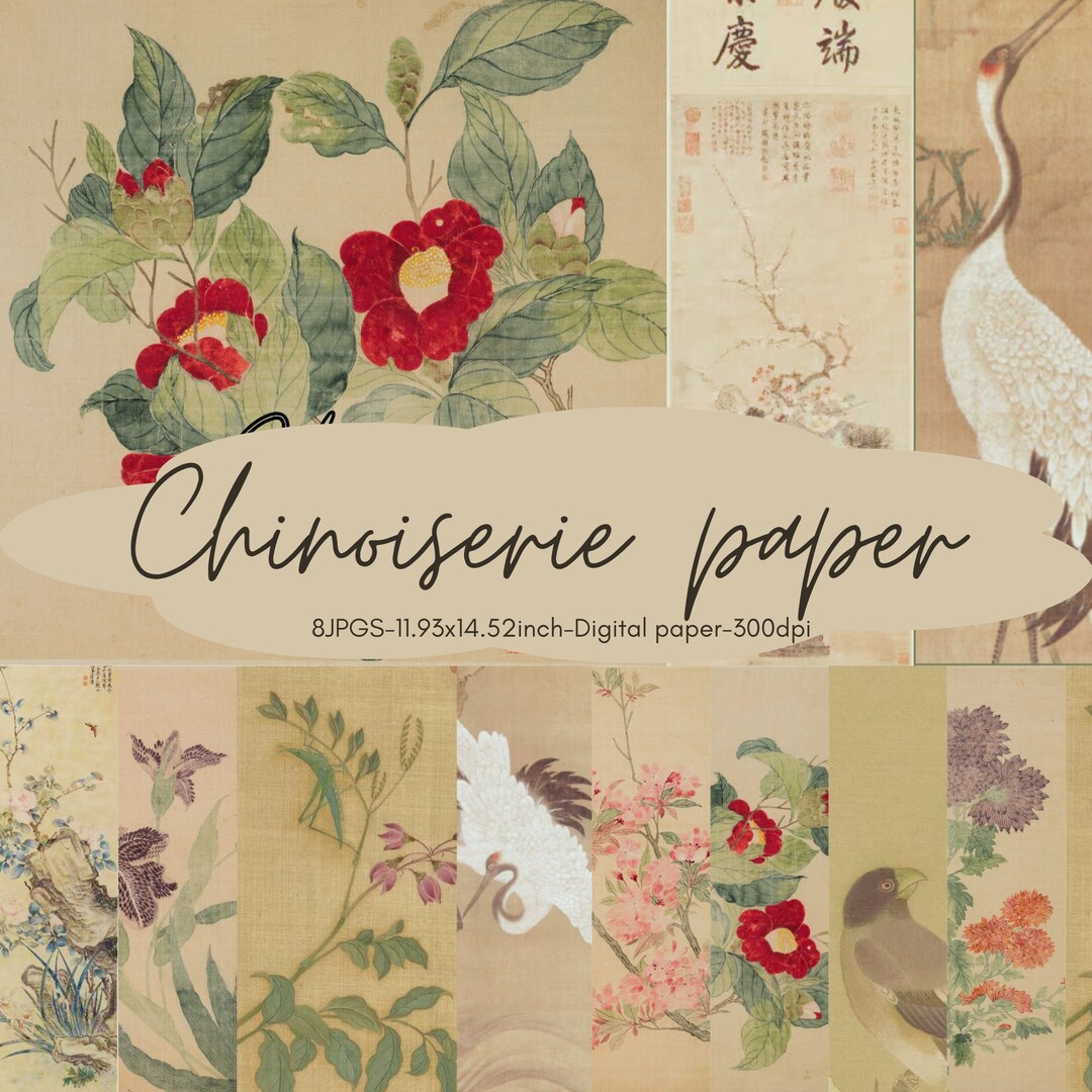 Chinoiserie Digital Paper Vintage Floral Illustrations Antique Chinese ...