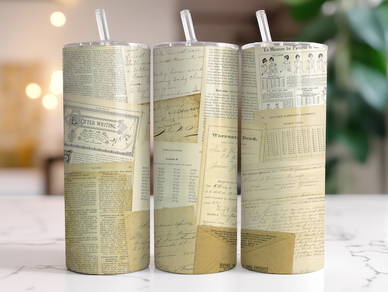 Collaged Vintage Paper 20 Oz Skinny Tumbler Sublimation Design Straight ...