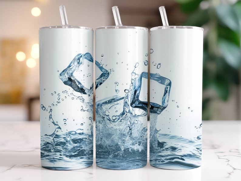 Splashing Water and Ice 20 Oz Skinny Tumbler Wrap Sublimation Design ...