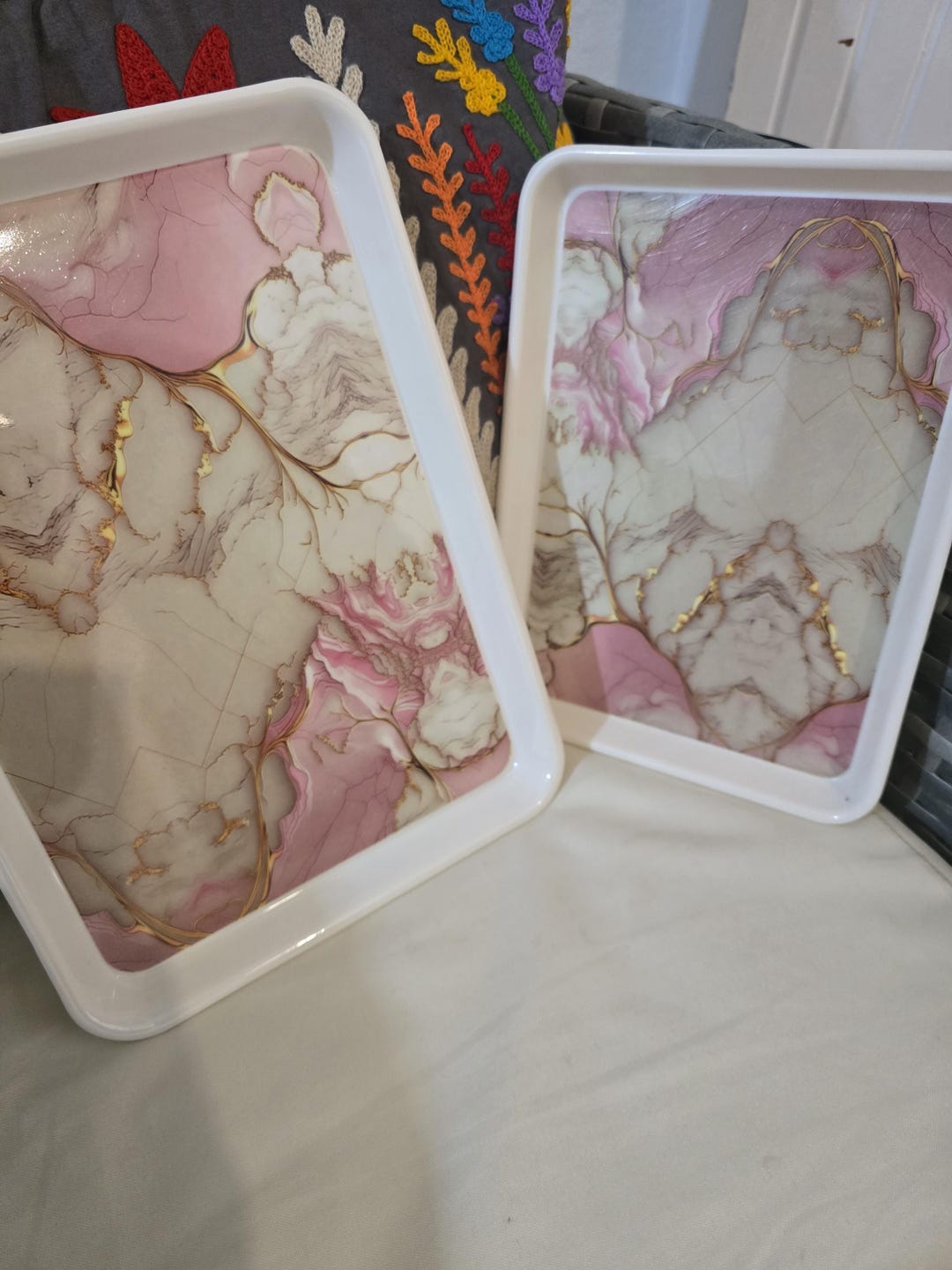 Beautiful Stunning Looking Small Rose Pink Marble Design Melamine Trays ...