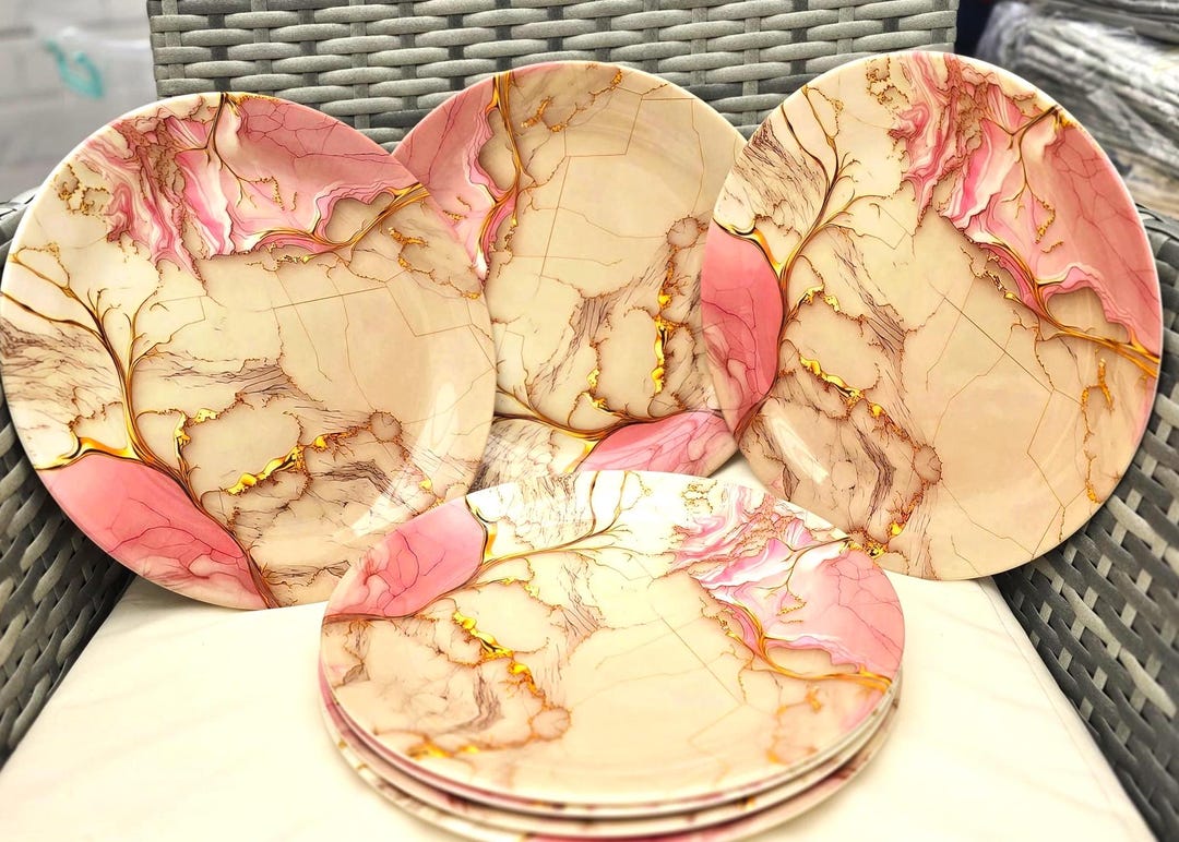 Beautiful Stunning Dinner Plates With Marble Glitter Design for Parties ...