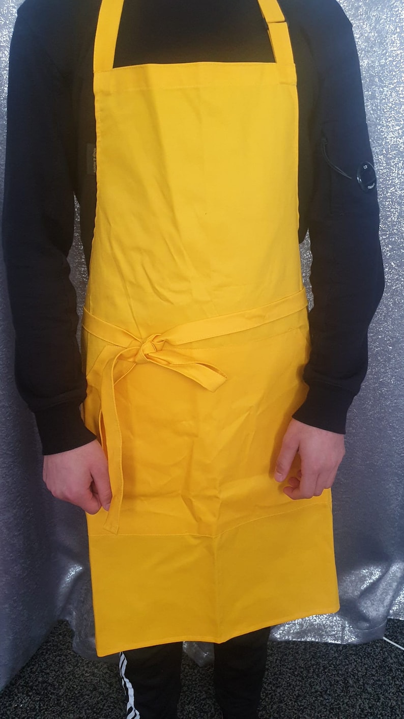 UNISEX Yellow Cotton Adult Bib Aprons With Pockets for Many Purposes ...