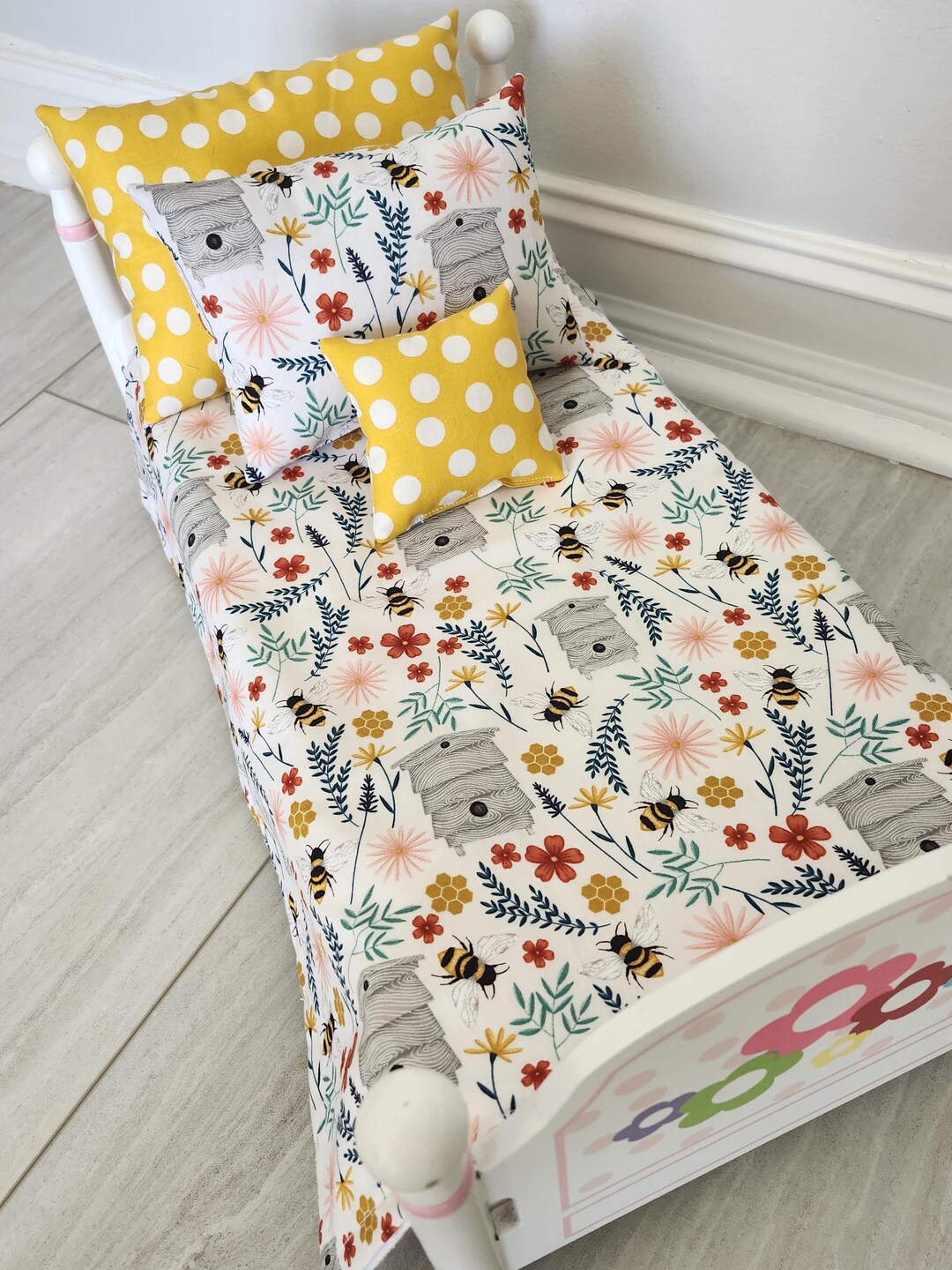 18" Doll Bedding, Beehive Bedding Set for Doll Beds, 18" Doll Bed Set ...