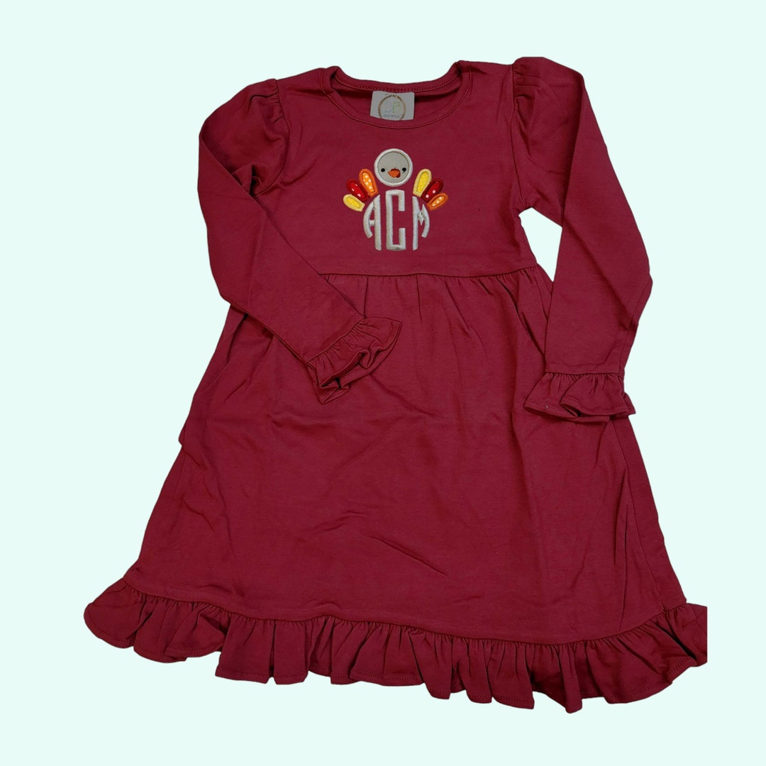 Thanksgiving Dress - Monogram Girls Turkey Dress - Long Sleeve ...