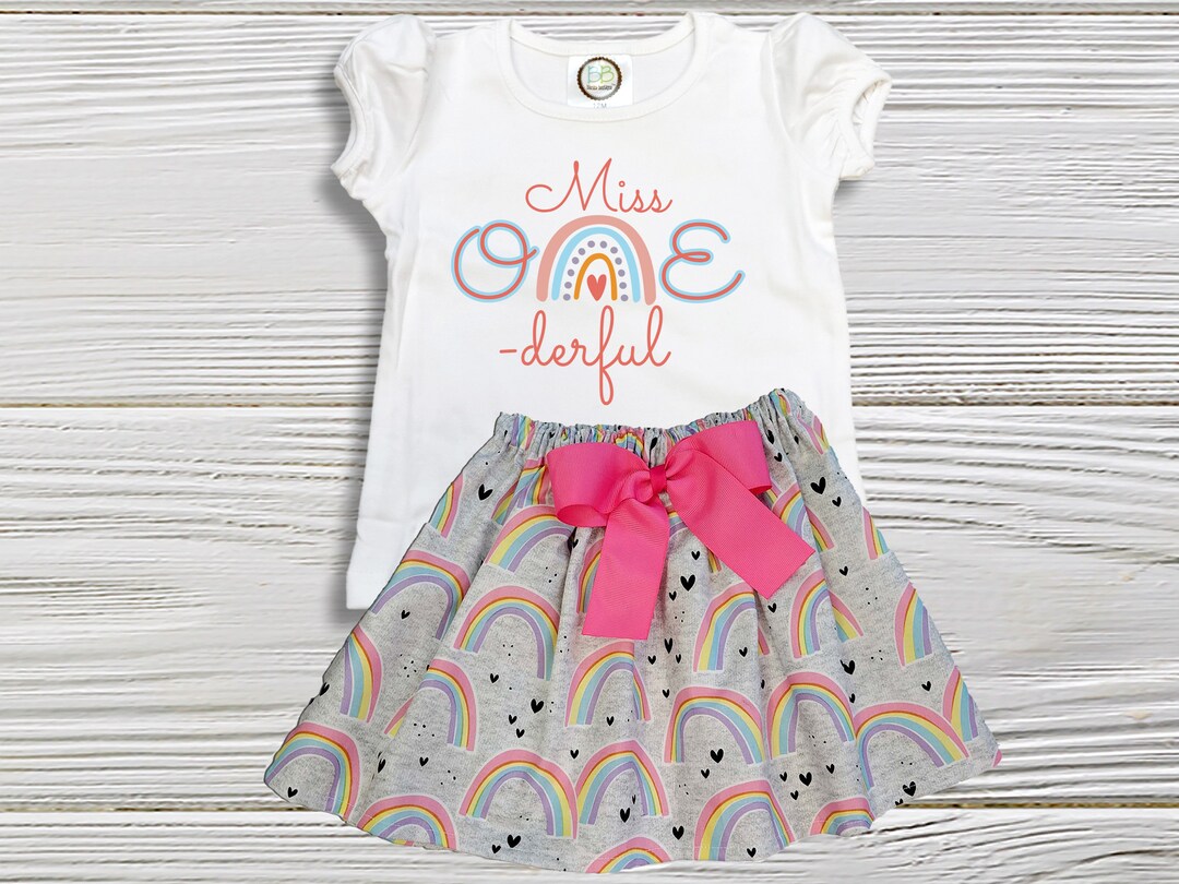 One Derful Girls Outfit, Rainbow Baby Girl Birthday Outfit, Wonderful ...