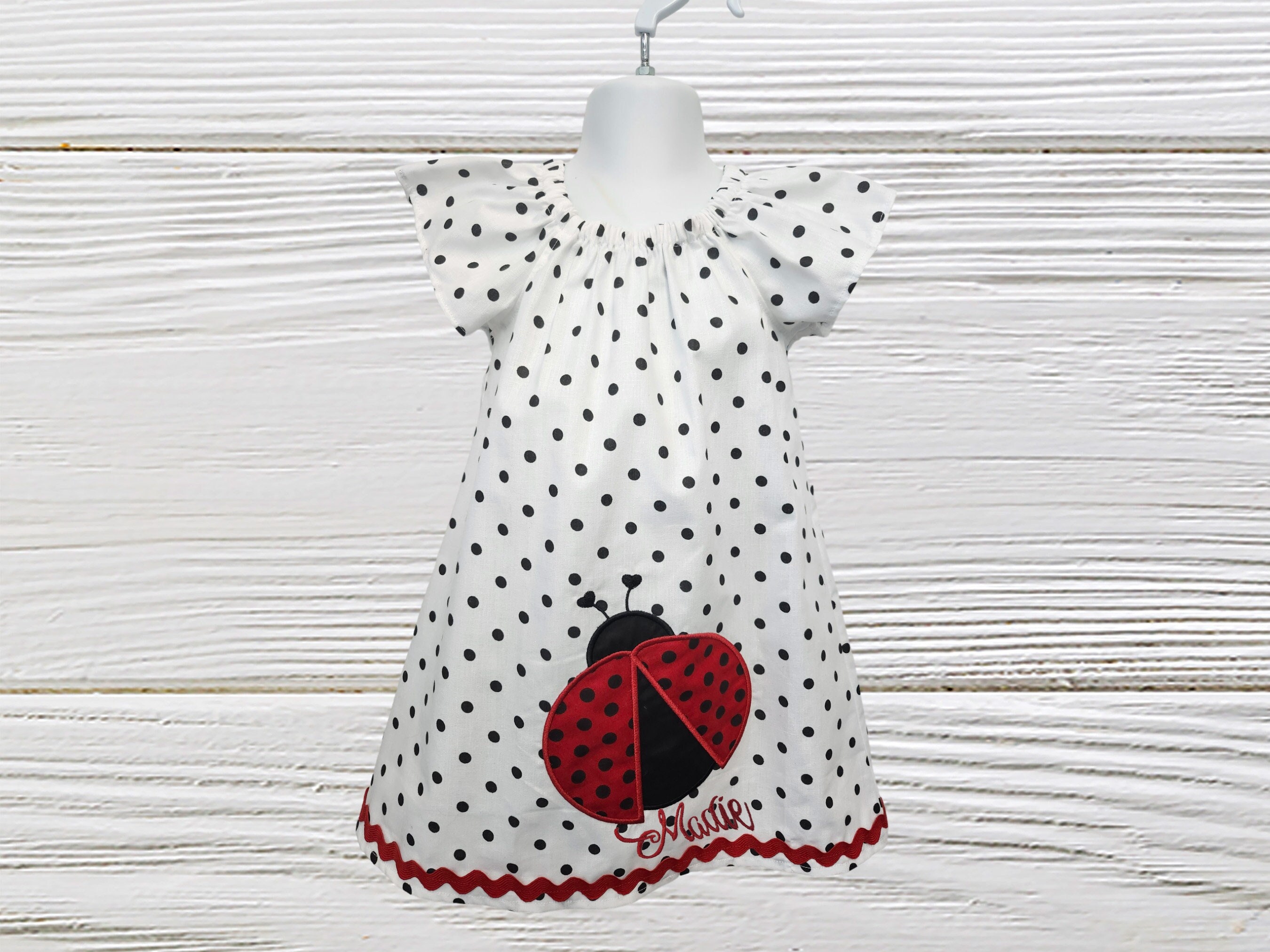 Ladybug Dress, Ladybug Personalized Girls Dress, Polka Dots Ladybug ...