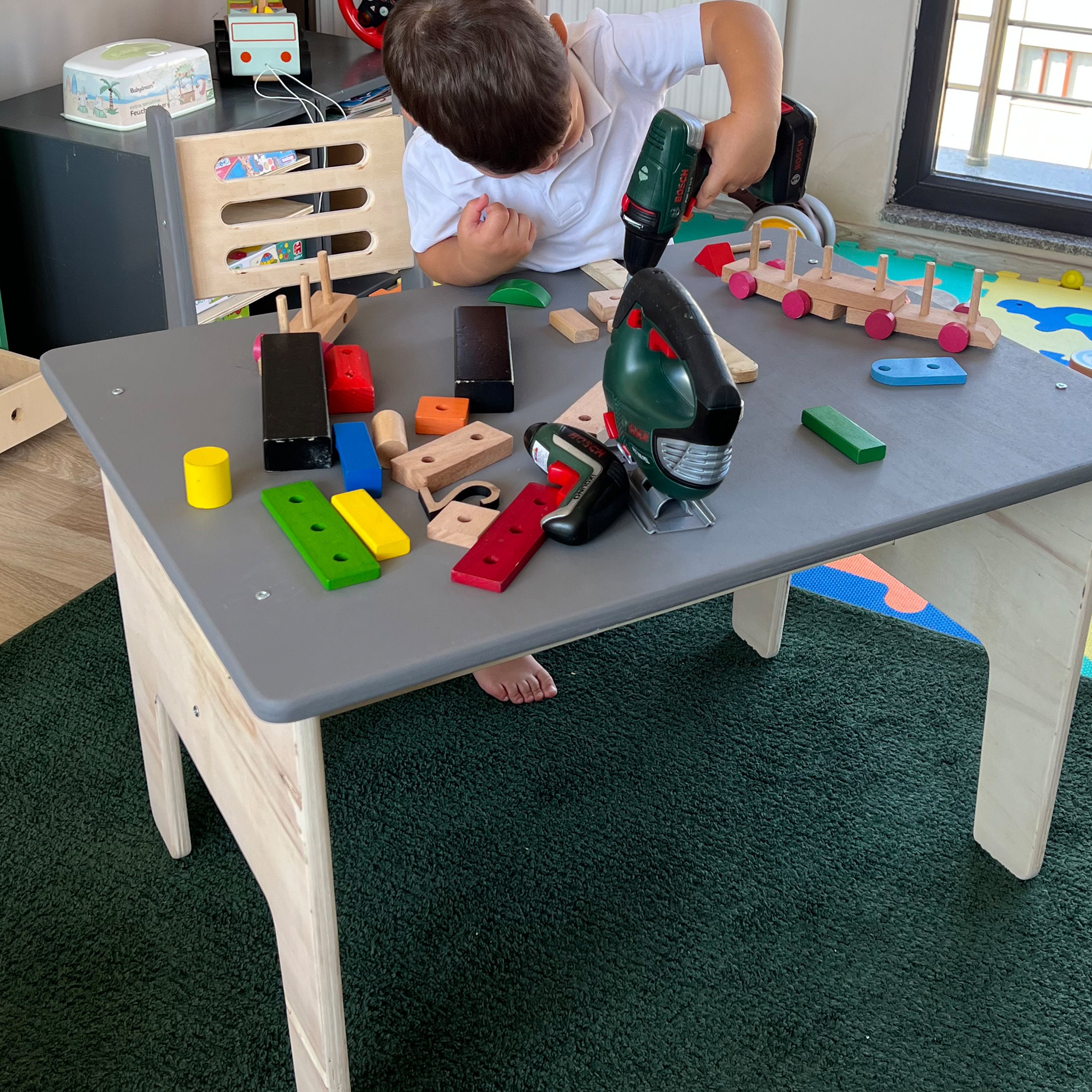 Montessori Wooden Kids Play Table Set, Handmade Toddler Table Set ...