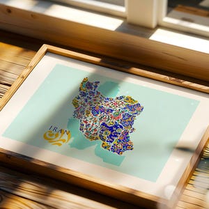 Iran Map Wall Art | Persia Map Decor | Colorful Iran Map Poster ...