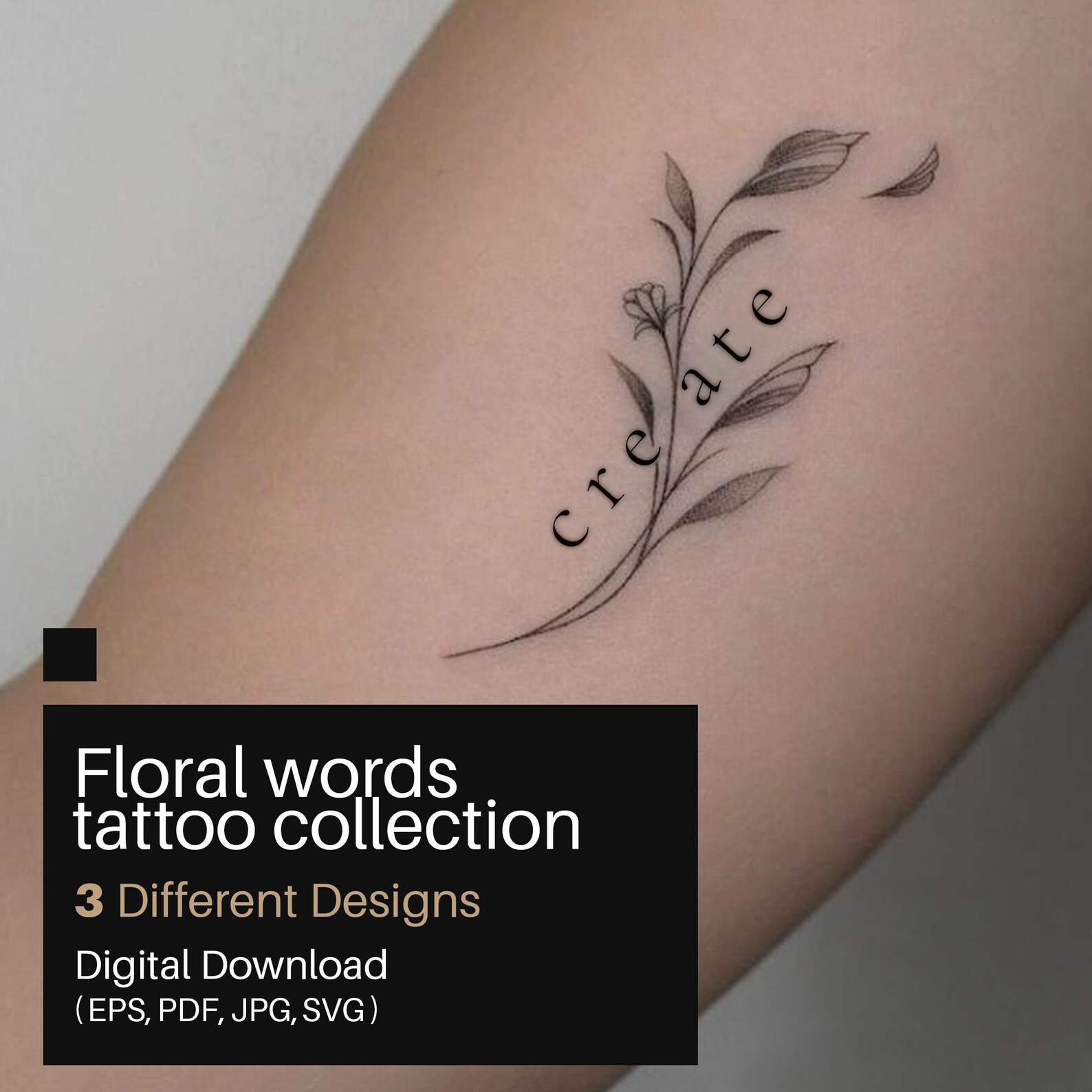 Floral Words Tattoo Design Collection, Flash Tattoo Design Sheet ...
