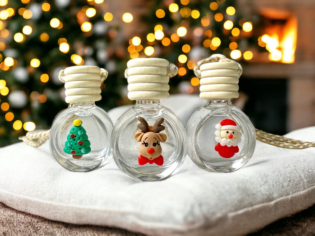 Miniature Snow Globe Santa Claus, Reindeer & Christmas Tree Scented Car ...