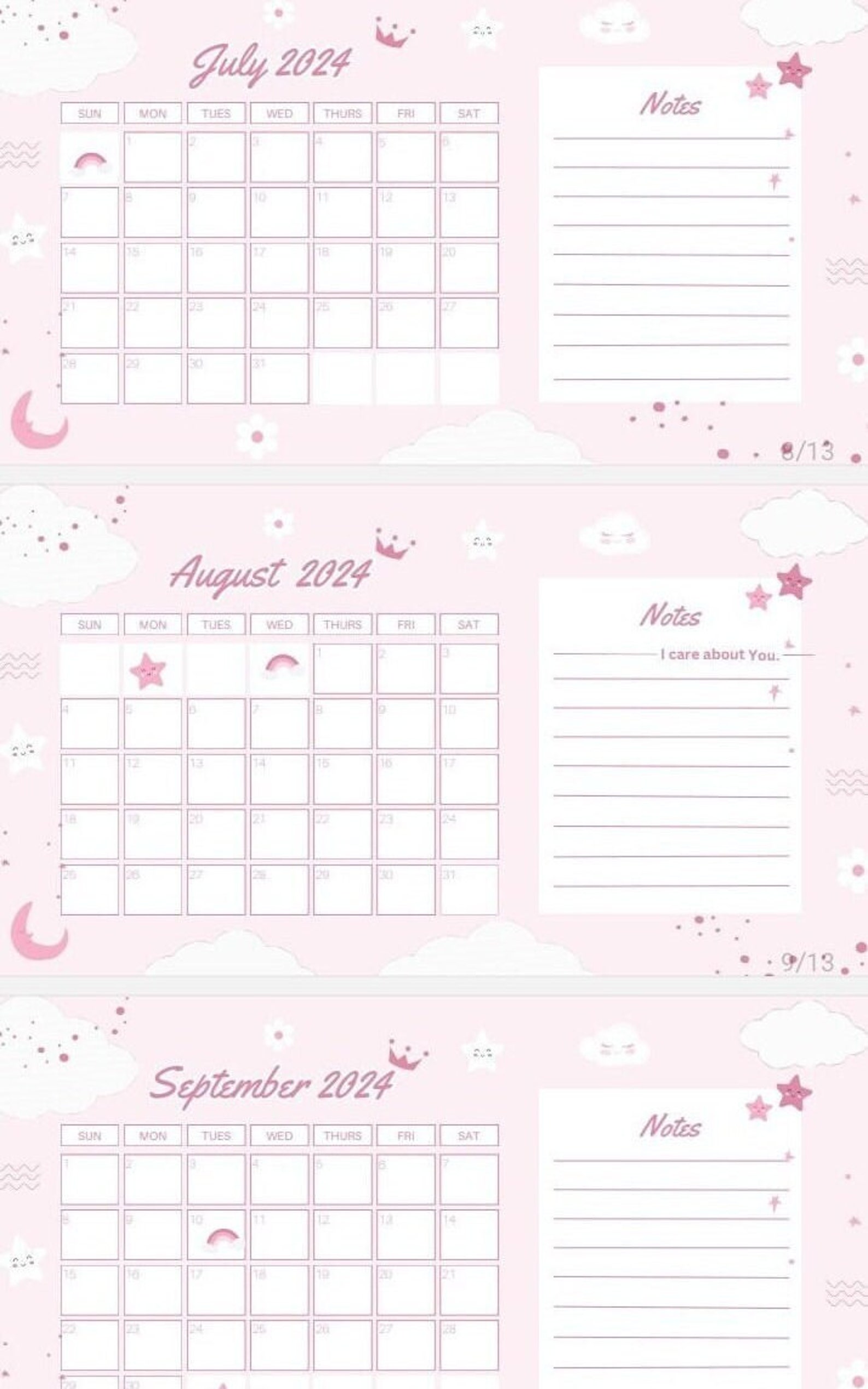 Feminine Digital Calendar 2024 Full Till December 12 Pages New Warm and ...