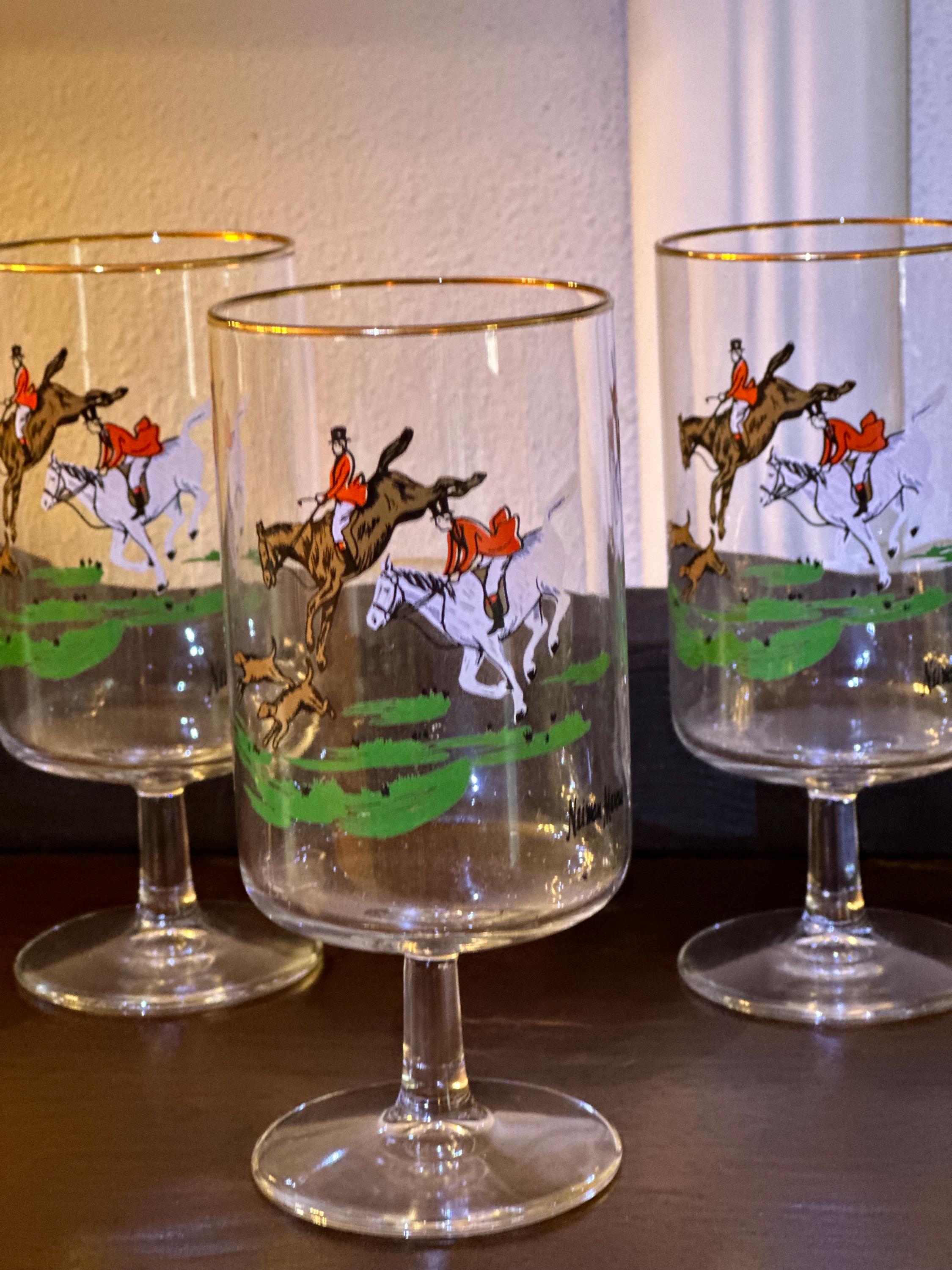Neiman Marcus Set of 4 Fox Hunting Stemmed Glasses. We Gave 2 Sets ...