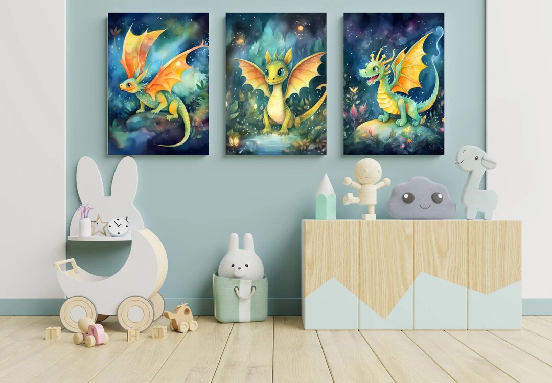 Printable Set of 7 Cute Baby Dragons Nursery Wall Decor, Fantasy Images ...
