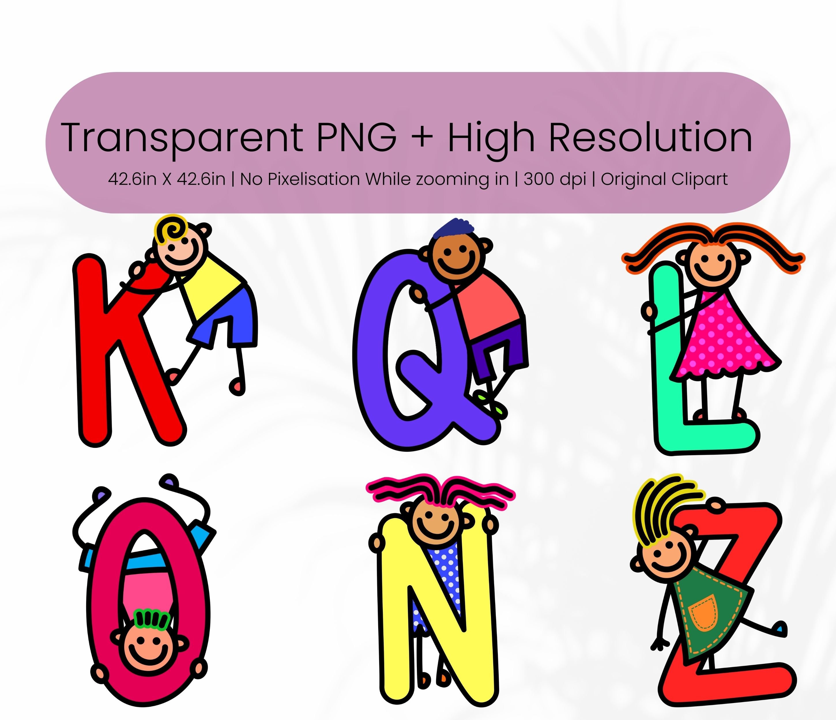 Uppercase Kids Alphabet Clipart Set, Kid Sublimation Clipart Designs ...