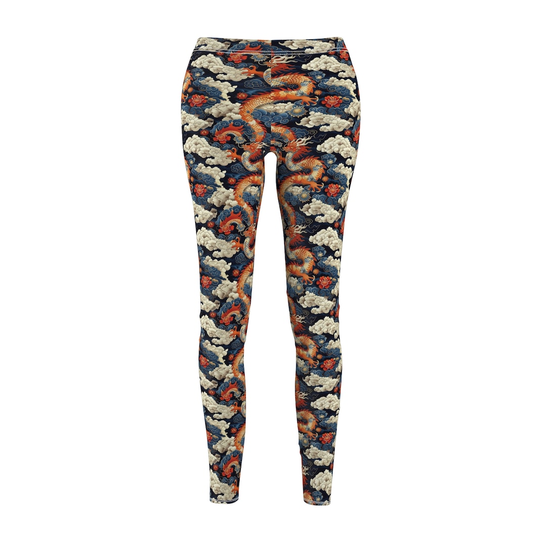 Red Dragon Leggings | Traditional Chinese Mythical Gym Yoga Pants ...