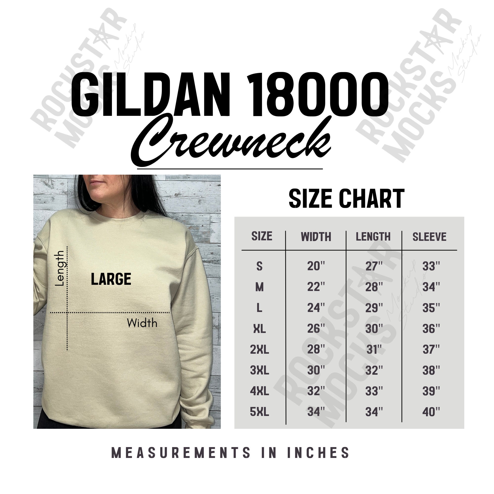 Gildan 18000 Size Chart Mockup Editable Size Chart Gildan 18000 Digital ...
