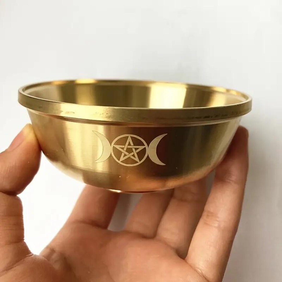 Brass Bowl With Golden Pentacle and Moon Design Perfect for Witchcraft ...
