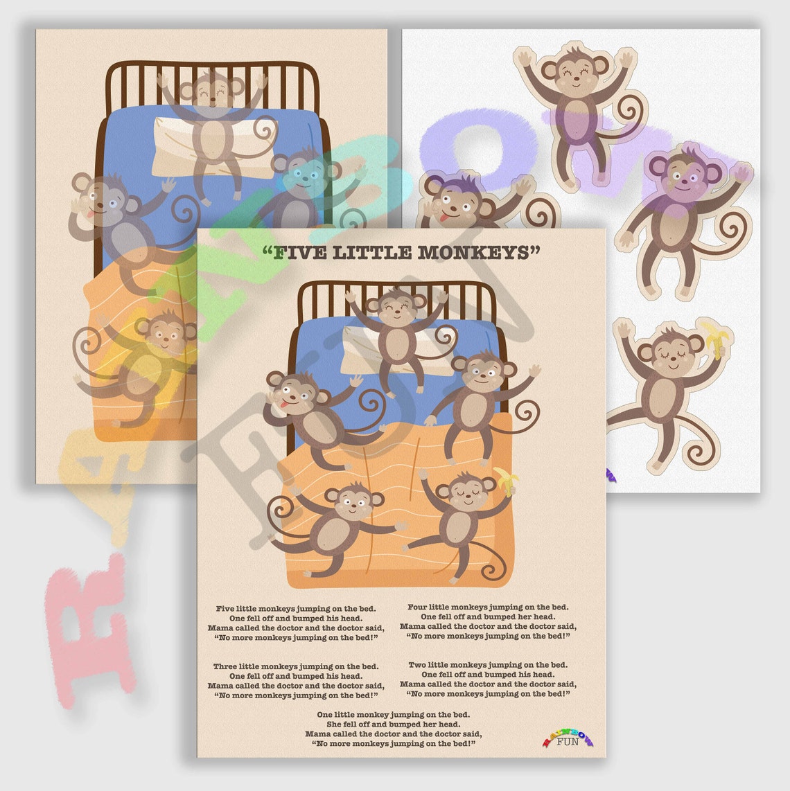 Five Little Monkeys Printable Visual Matching Activity. Circle Time ...