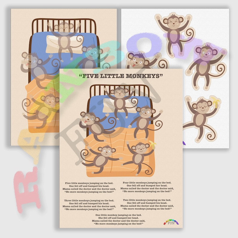 Five Little Monkeys Printable Visual Matching Activity. Circle Time ...